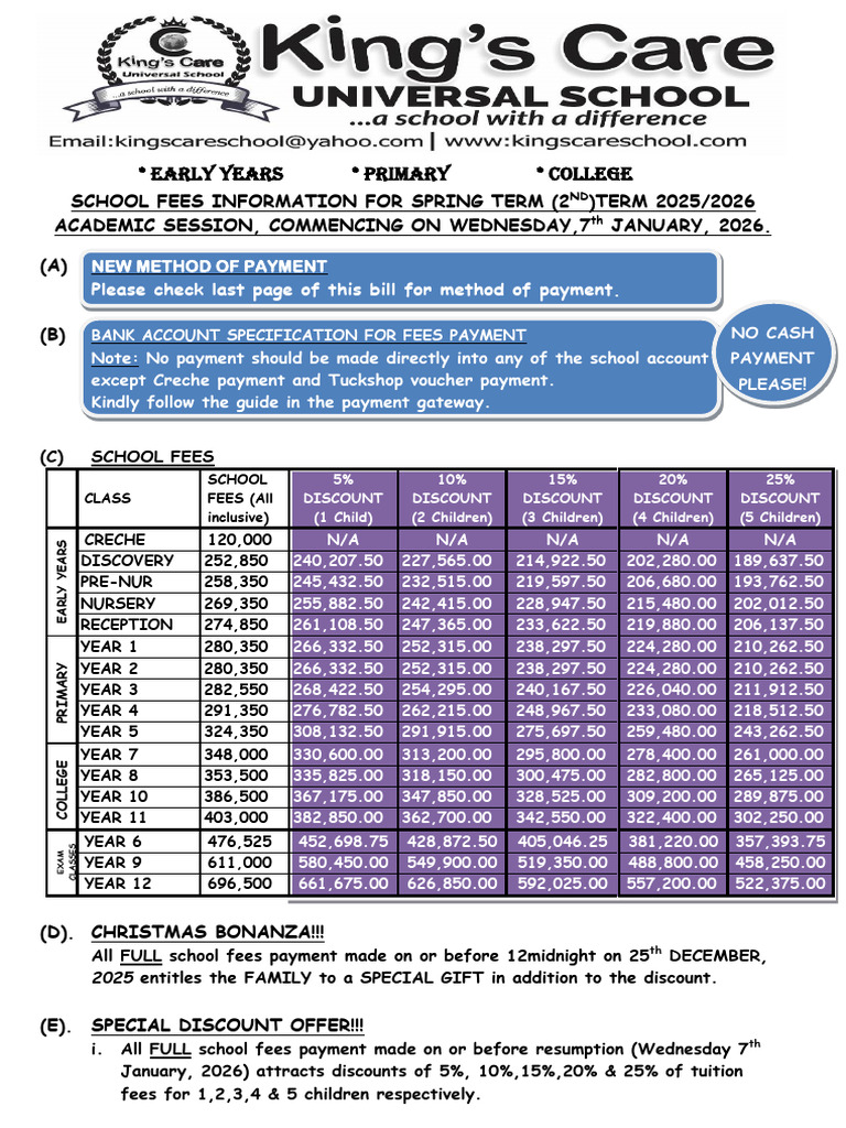 Spring Term 2025/2026 School Fees Guide | PDF | Payments | Preschool