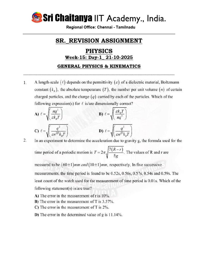 PHY_REV.ASSN_W-15_Day-1_21-10-2025 | PDF | Significant Figures
