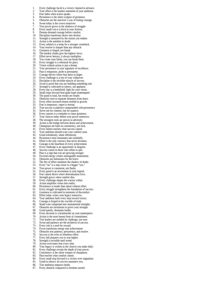 Every Challenge Faced is a Victory Claimed in Advance | PDF