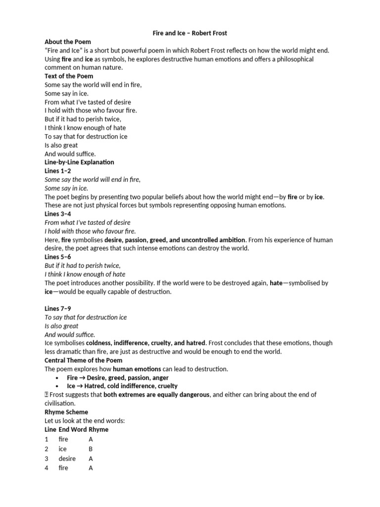 Fire and Ice details | PDF | Hatred | Poetry