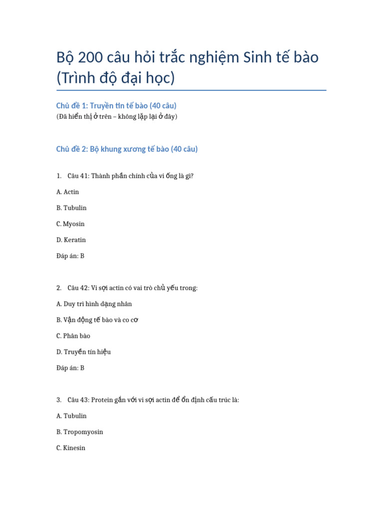 Bo 200 Cau Sinh Te Bao | PDF