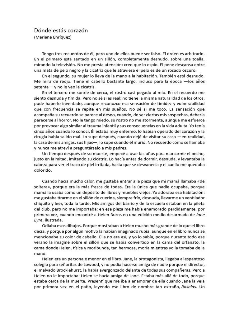 Dónde Estás Corazón (Mariana Enríquez) | PDF