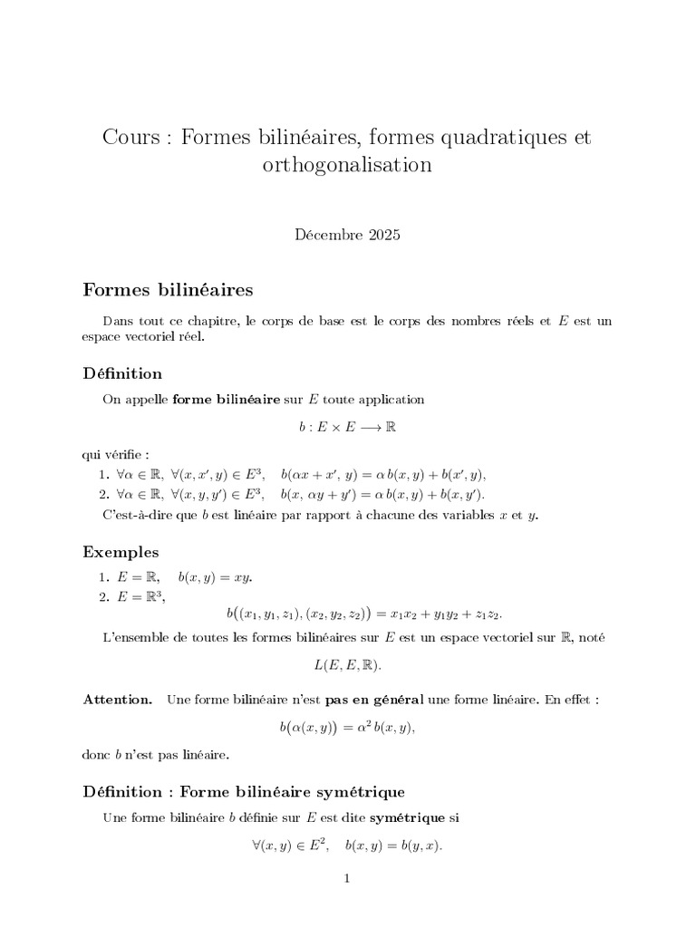 Formes bilinéaires et quadratiques expliquées | PDF | Espace euclidien ...