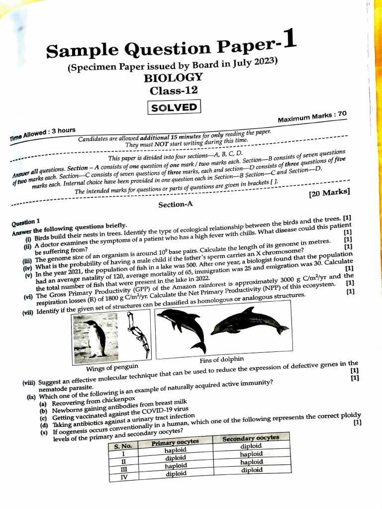 12th Biology Model Questions | PDF