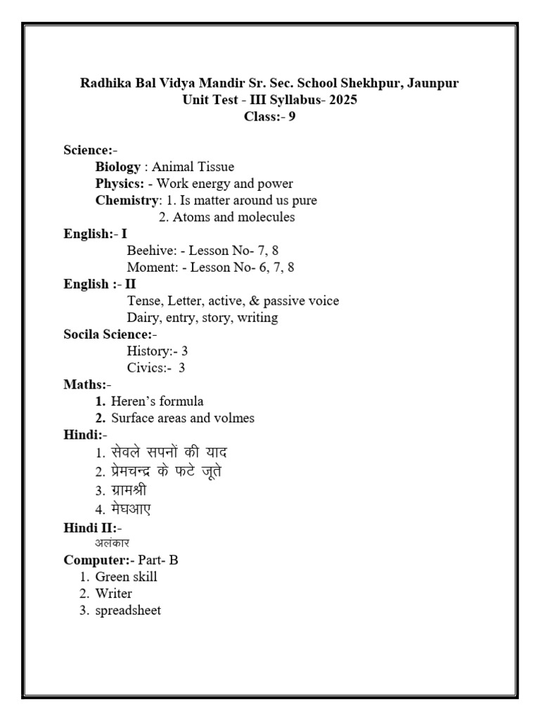 Class 9 Syallbus | PDF