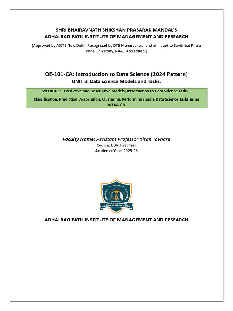 DS SHORT NOTE | PDF | Data Science | Prediction