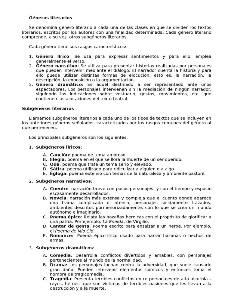 Tipos y elementos de géneros literarios | PDF | Narración | Poesía