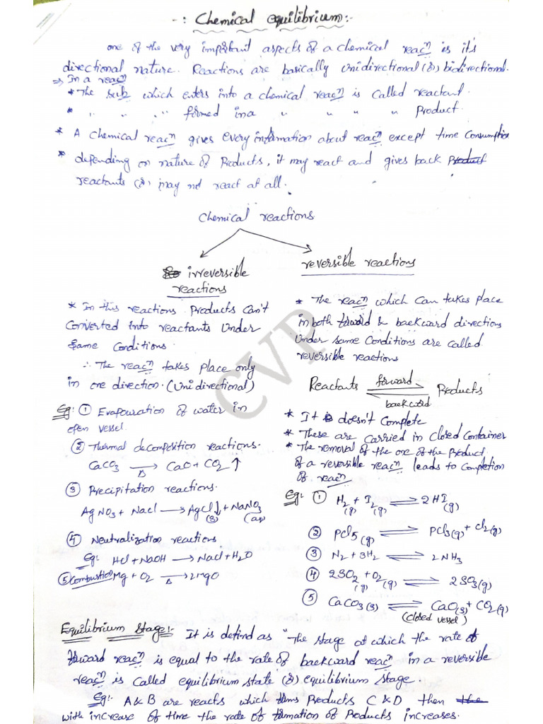 Chemical Equlibrium Complete Notes | PDF