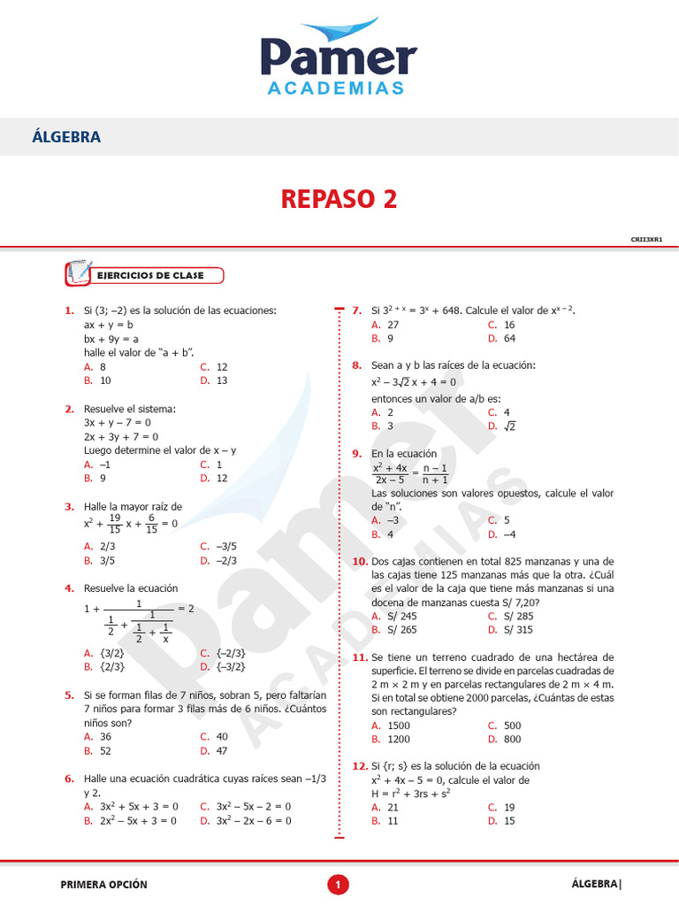 CLASE 12 ALGEBRA | PDF | Matemáticas | Álgebra