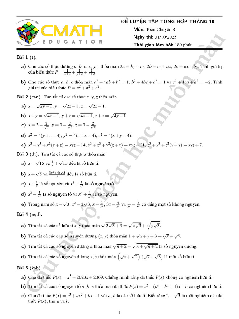 Luyen Tap Thang 10 2025 Lop 8 | PDF