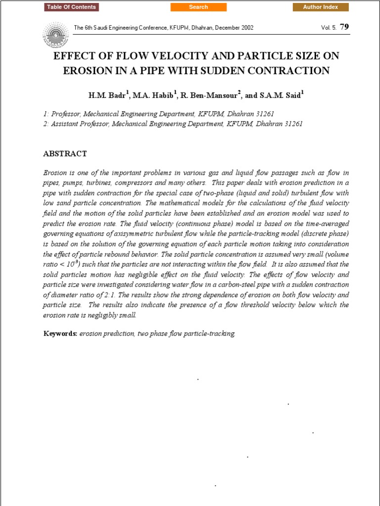 Effect of Flow Velocity and Particle Size On Erosion in A Pipe With Sudden Contraction | PDF ...