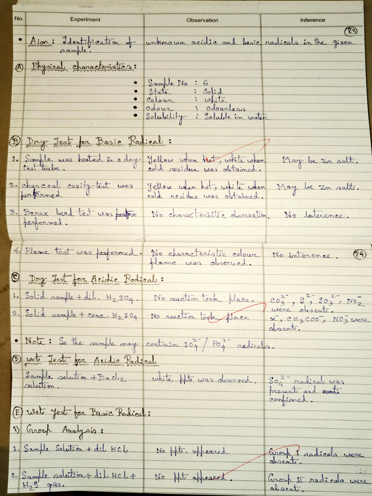 Chemical Experiment Observations and Inferences | PDF