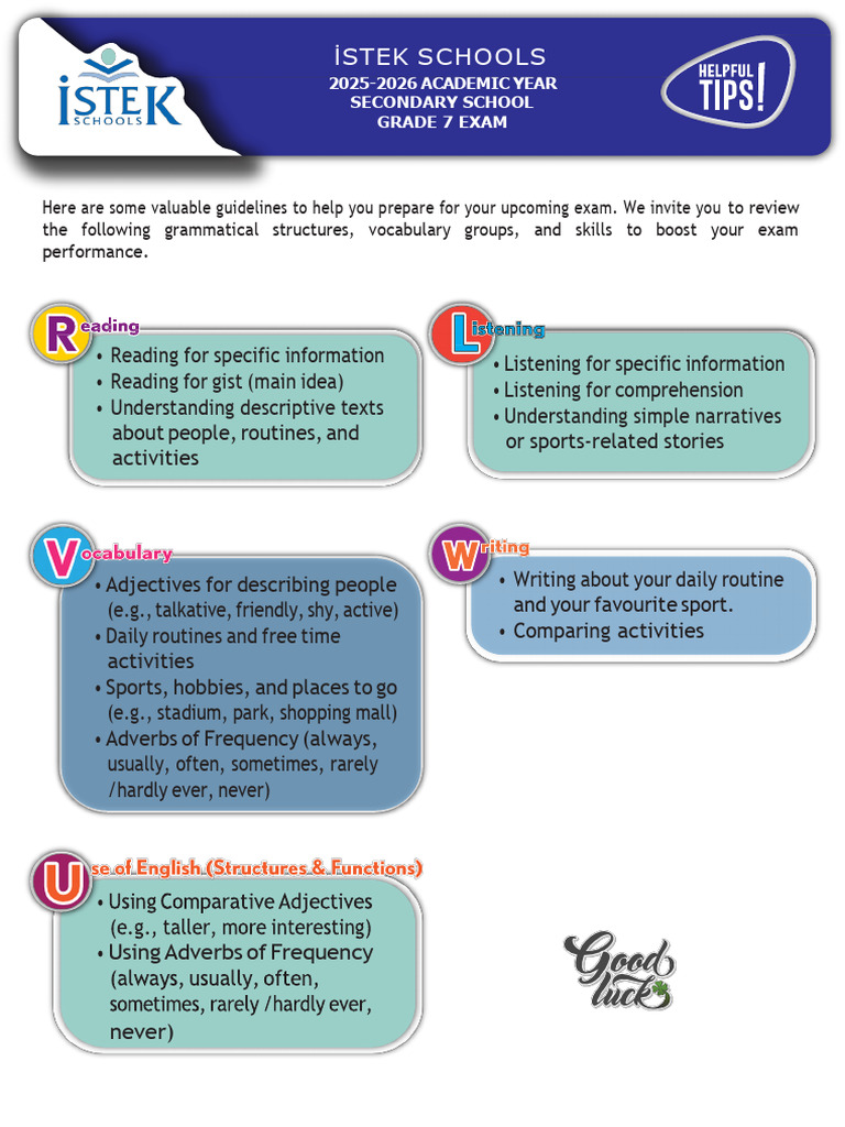 Exam Prep Guide for Grade 7 Students | PDF