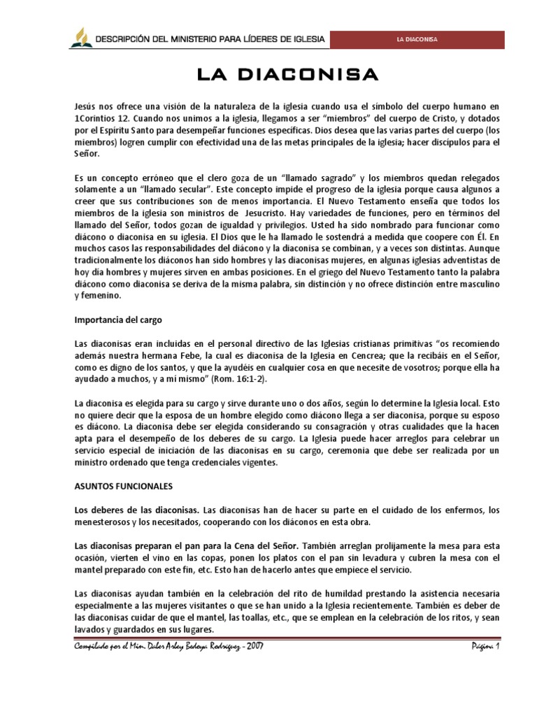 Funciones de la Diaconisa en la Iglesia | PDF | Cristo (título ...