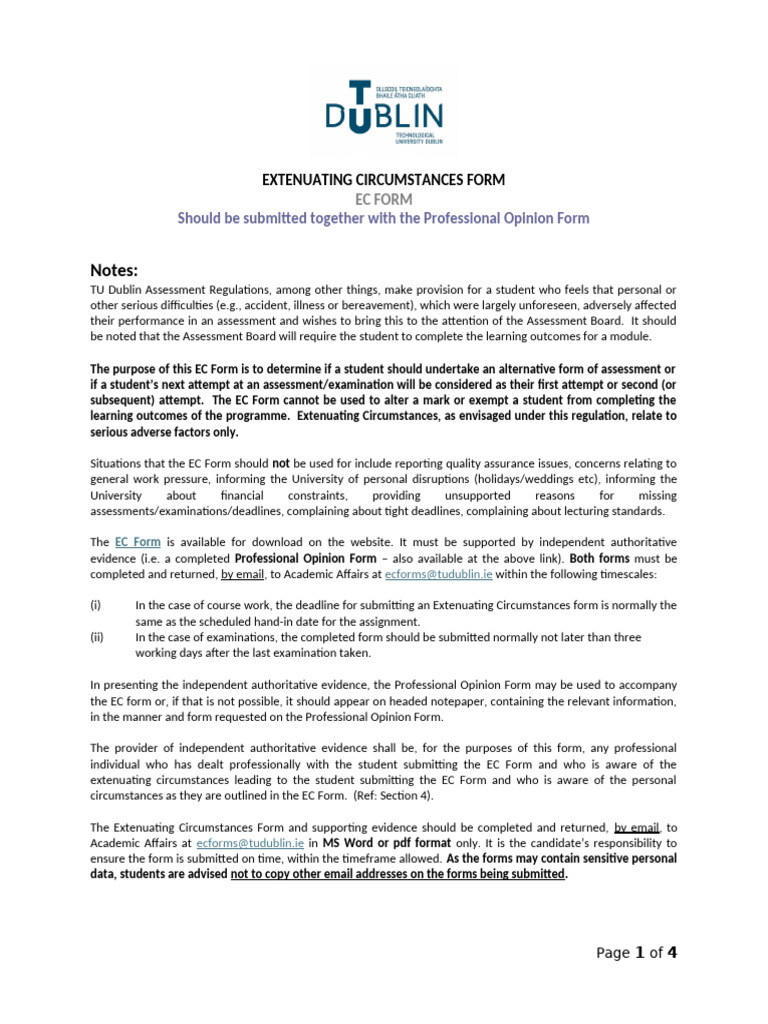 Extenuating Circumstances Form Word Updated 31.10.25 | PDF