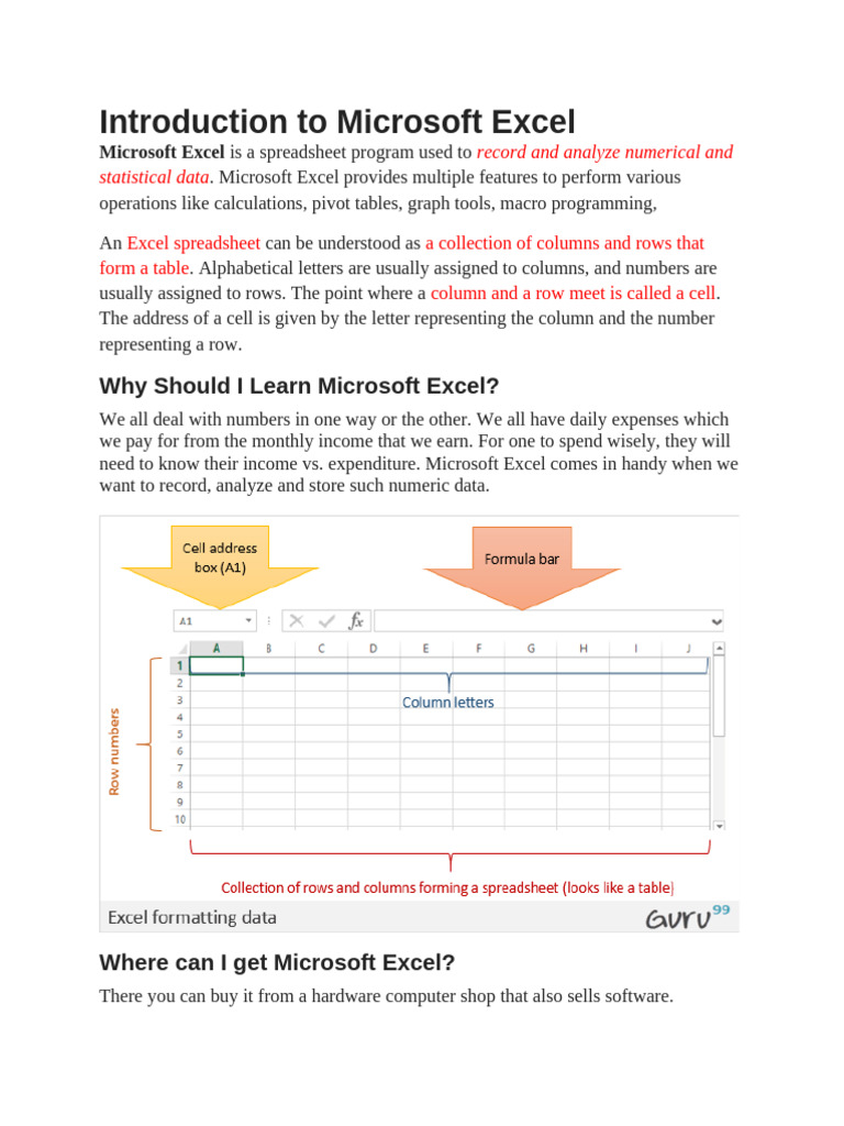 Introduction to Microsoft Excel-spreadsheet | PDF | Microsoft Excel ...