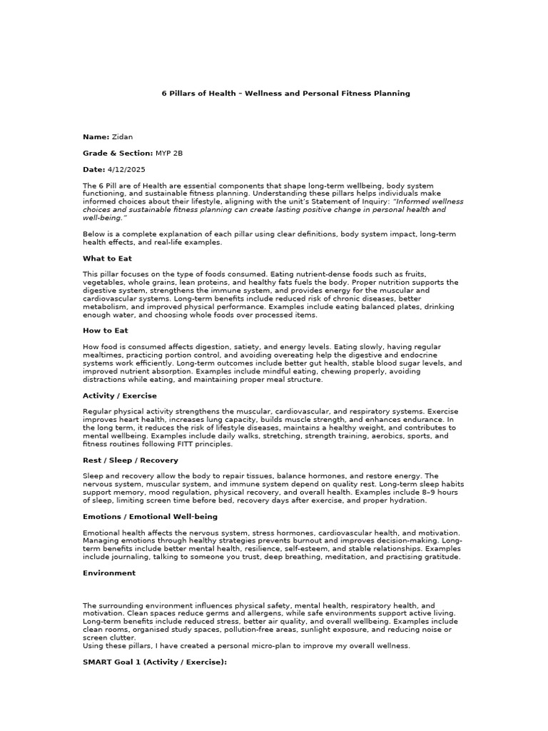 6 Essential Health Pillars for Wellness | PDF | Physical Fitness | Eating