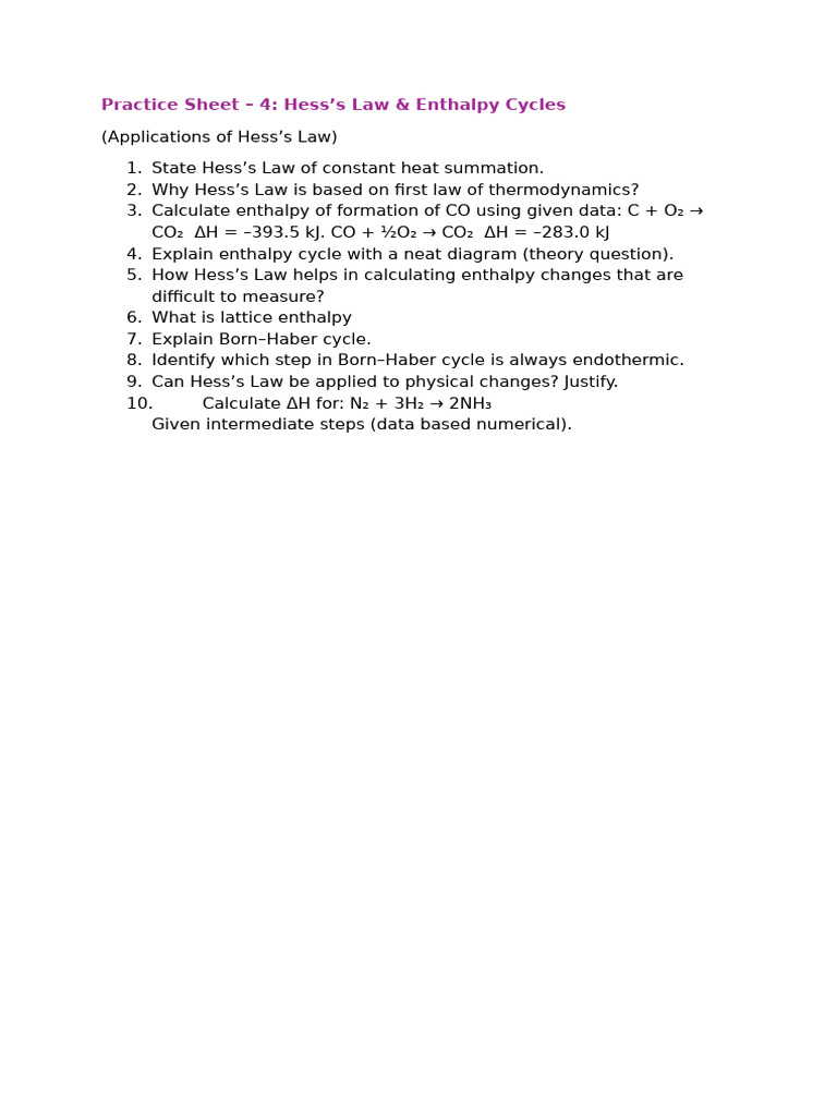 Thermodynamics Practice Sheet 4 | PDF