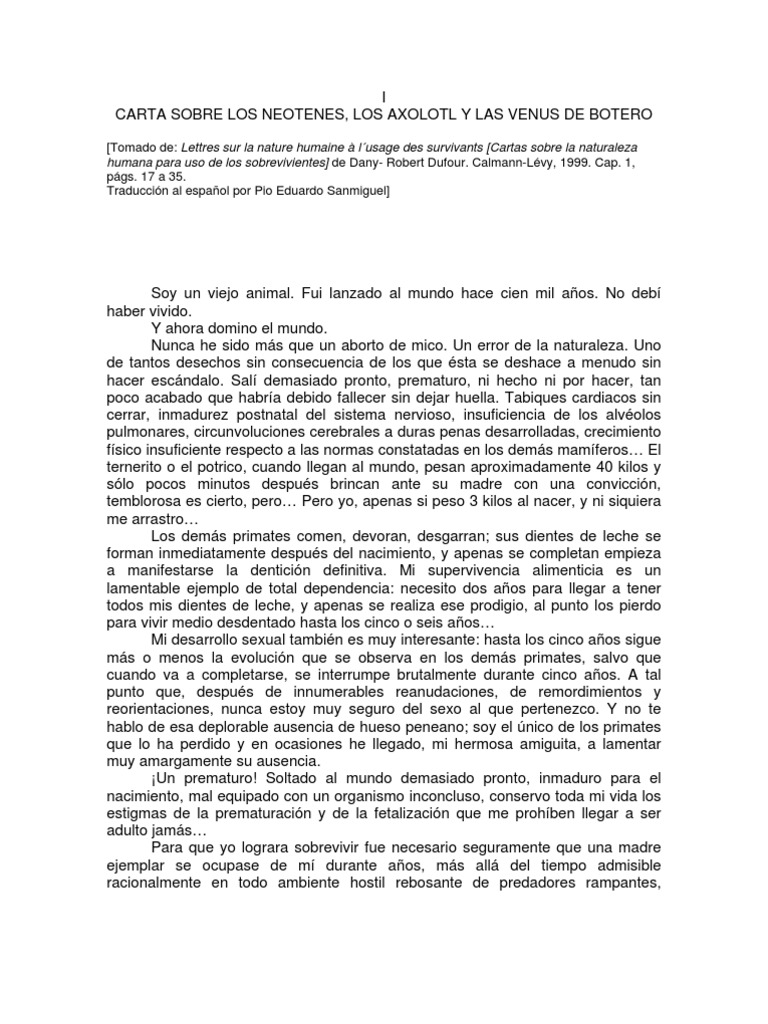 Carta Sobre Los Neotenes, Los Axolotl y Las Venus de Botero - Dany ...
