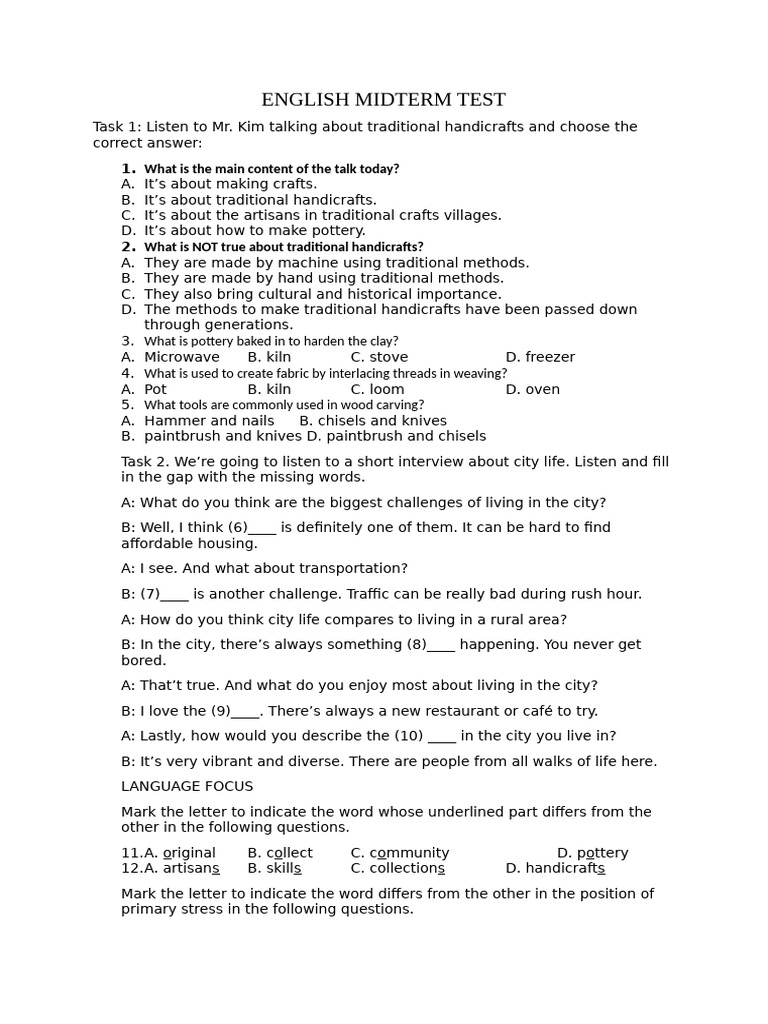 English Midterm Test | PDF | Sleep | Healthy Diet