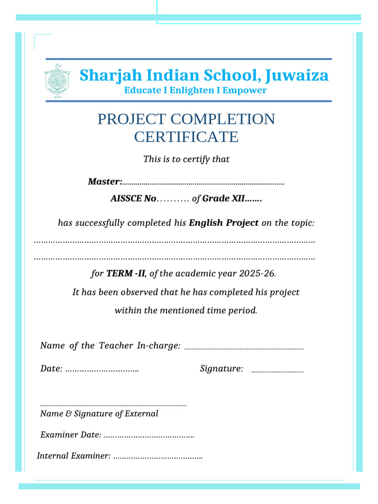 English Project Certificate | PDF