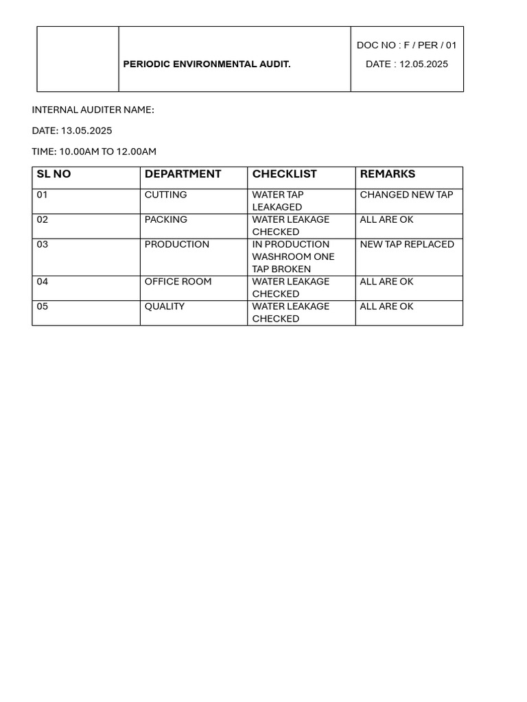 Periodic Environmental Audit Report | PDF