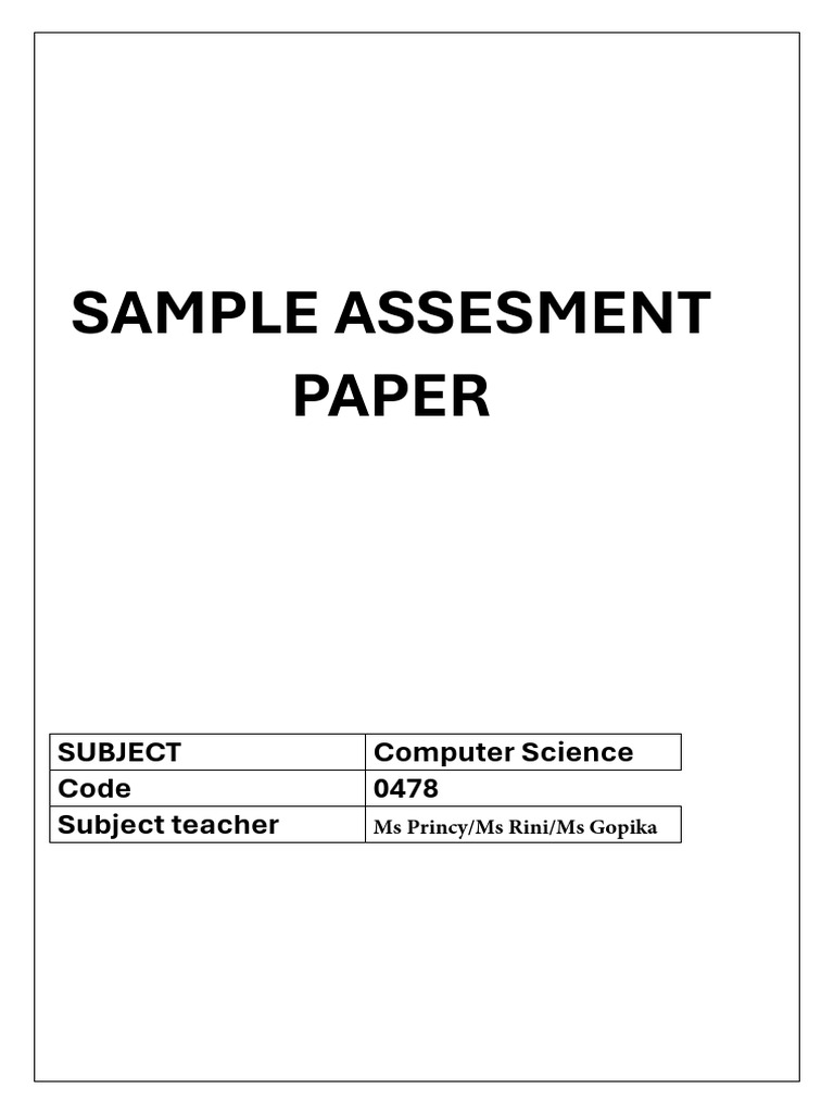 Year 9 CS - Sample Assessment Paper | PDF