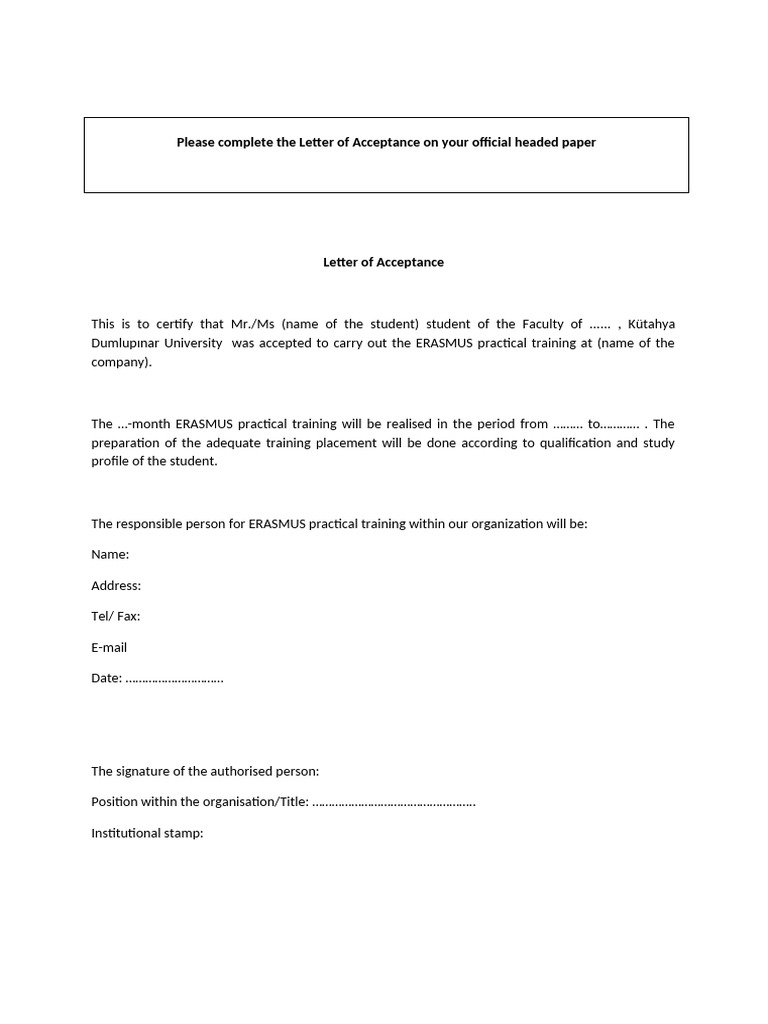 Please Complete The Letter of Acceptance On Your Official Headed Paper ...