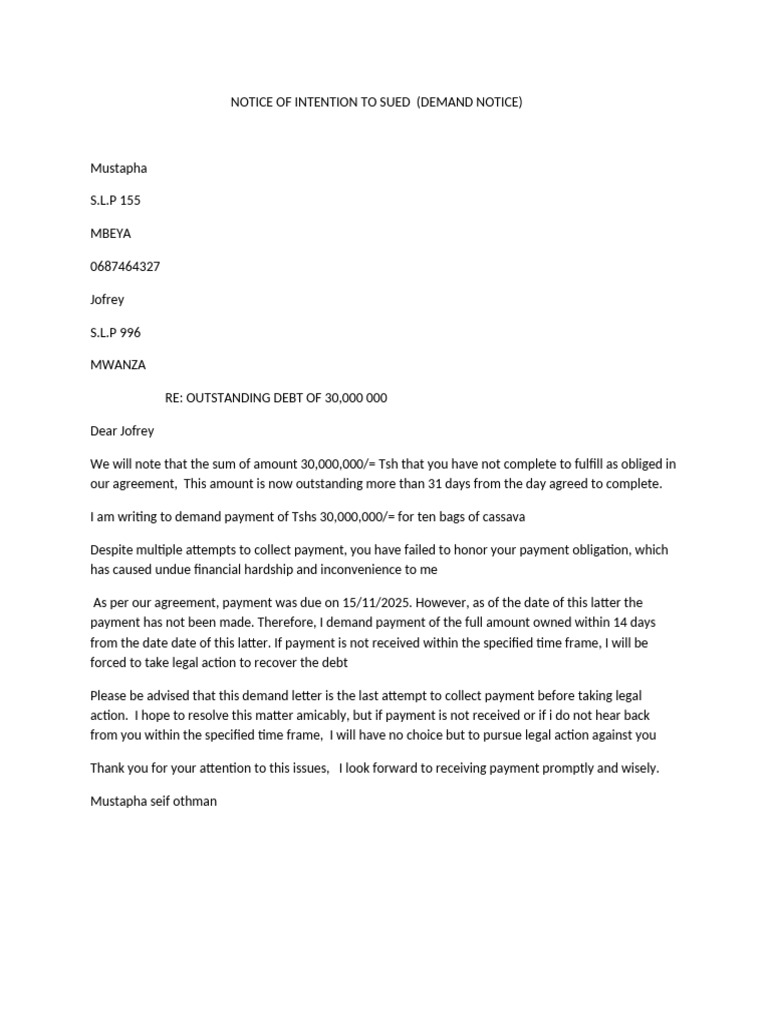 Demand Notice for Outstanding Debt | PDF