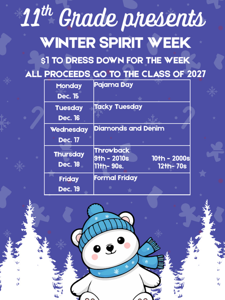 Winter Spirit Week Dress Down Days | PDF