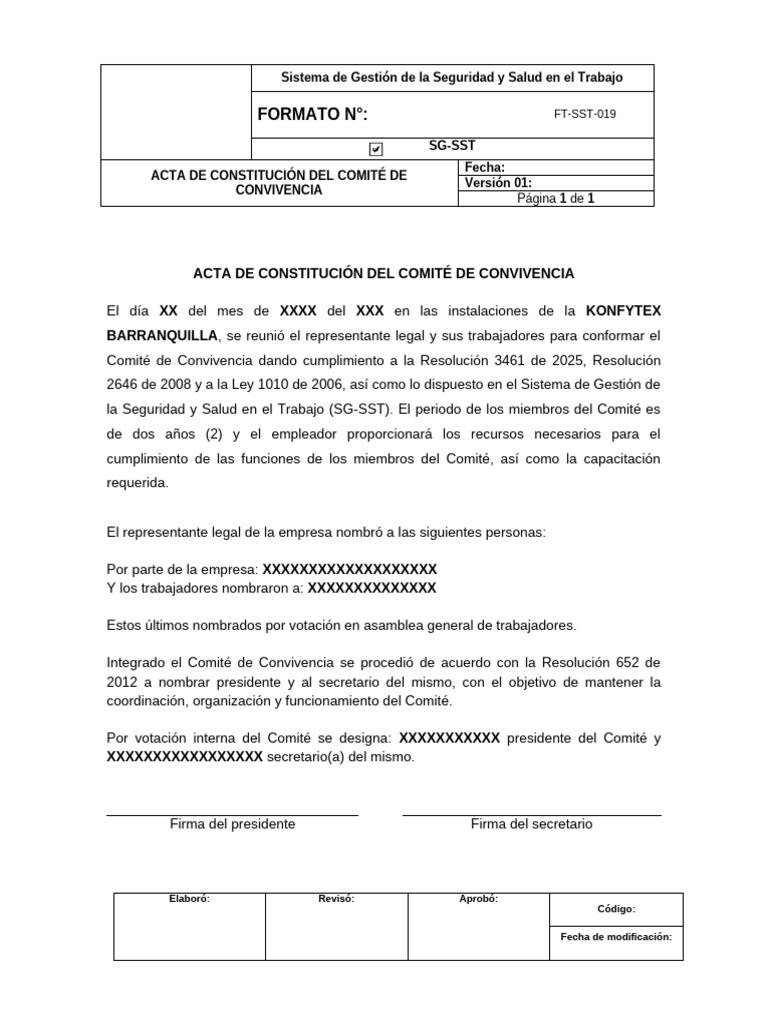 Formato Acta de Constitucion Del Comite de Convivencia Laboral (1) | PDF