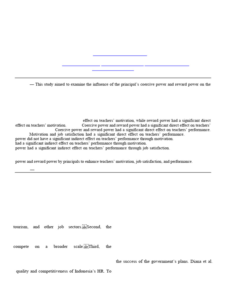 Principal Power's Impact on Teacher Performance | PDF | Coefficient Of ...