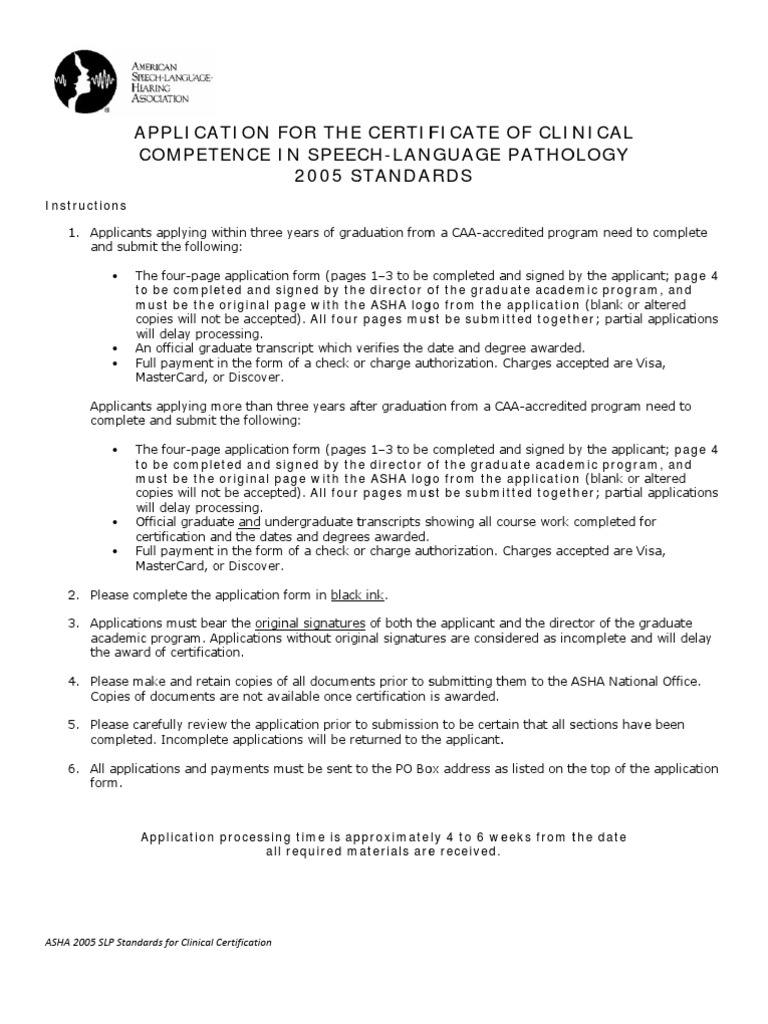 2005 SLP CCC Application | PDF | Wellness | Medical