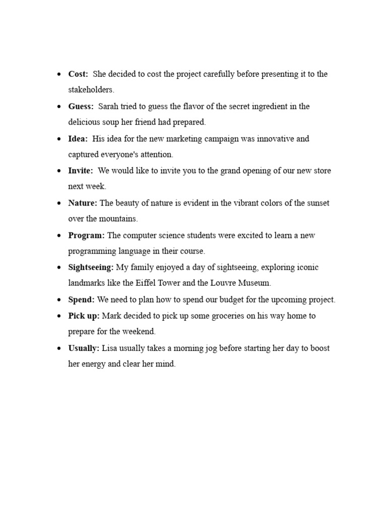 Key Vocabulary Usage Examples | PDF