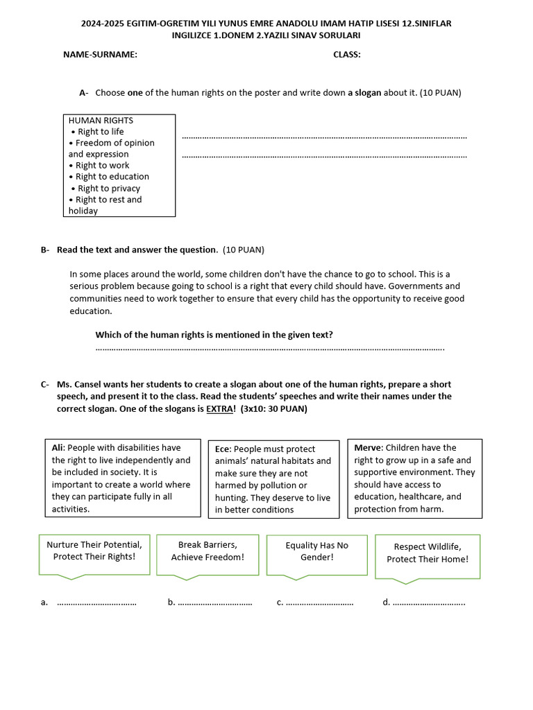 2024-2025 Imam Hatip High School Exam Questions | PDF