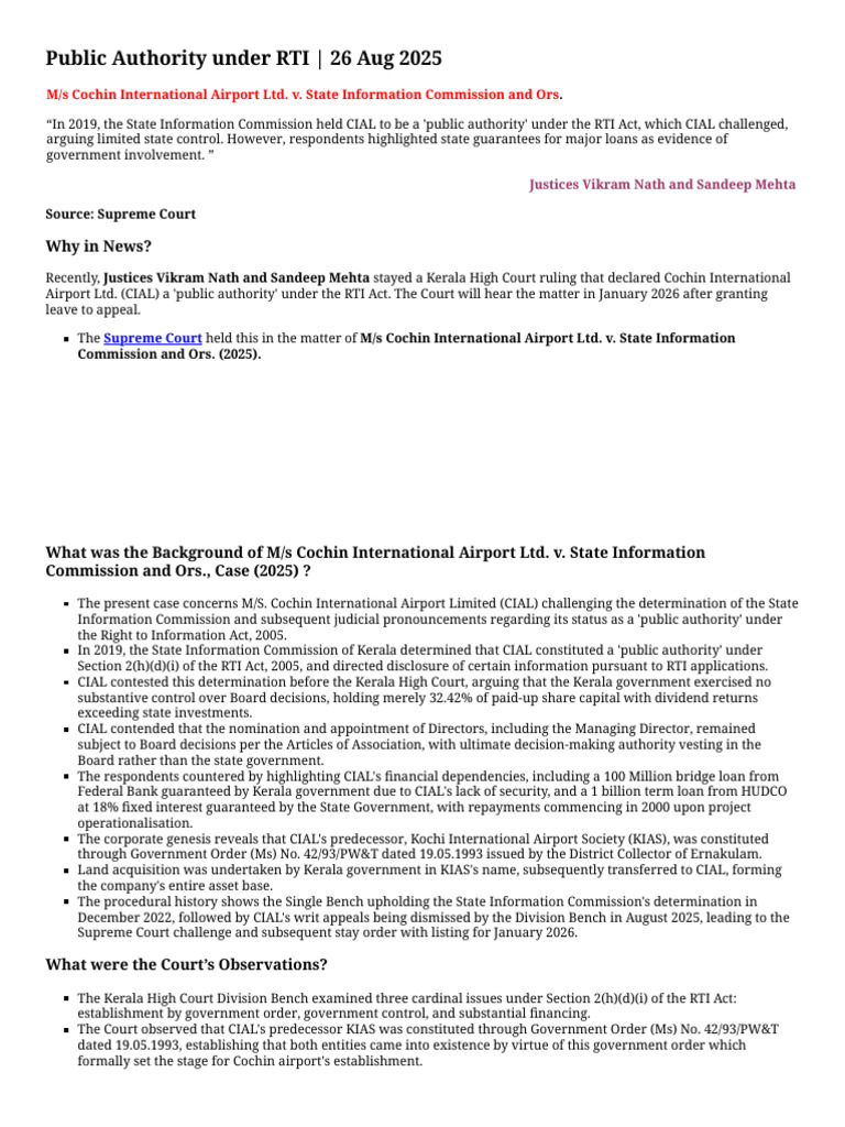 CIAL RTI Public Authority Case Update | PDF | Judgment (Law) | High ...