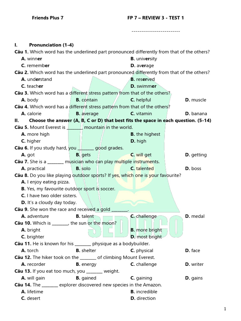 Ôn Tập Giữa Học Kì II - Review 3 - Test 1 | PDF | Compass