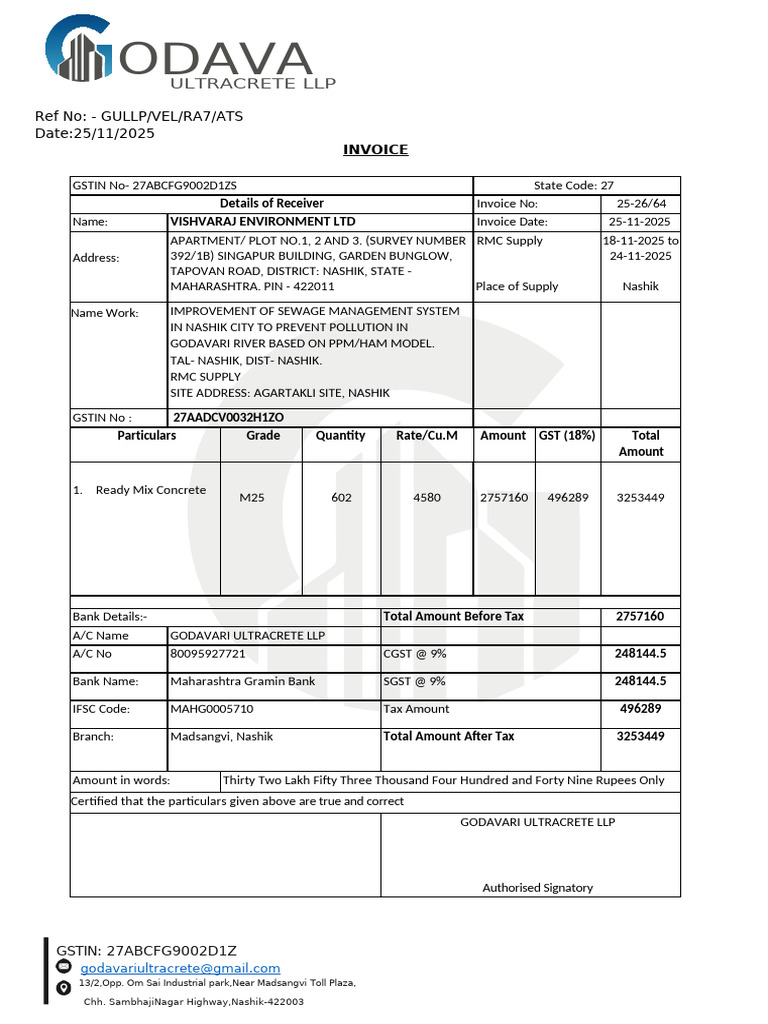 Invoice for RMC Supply in Nashik | PDF | Economy Of India