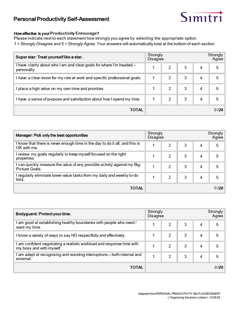 Personal Productivity Self-Assessment Tool | PDF | Social Psychology ...
