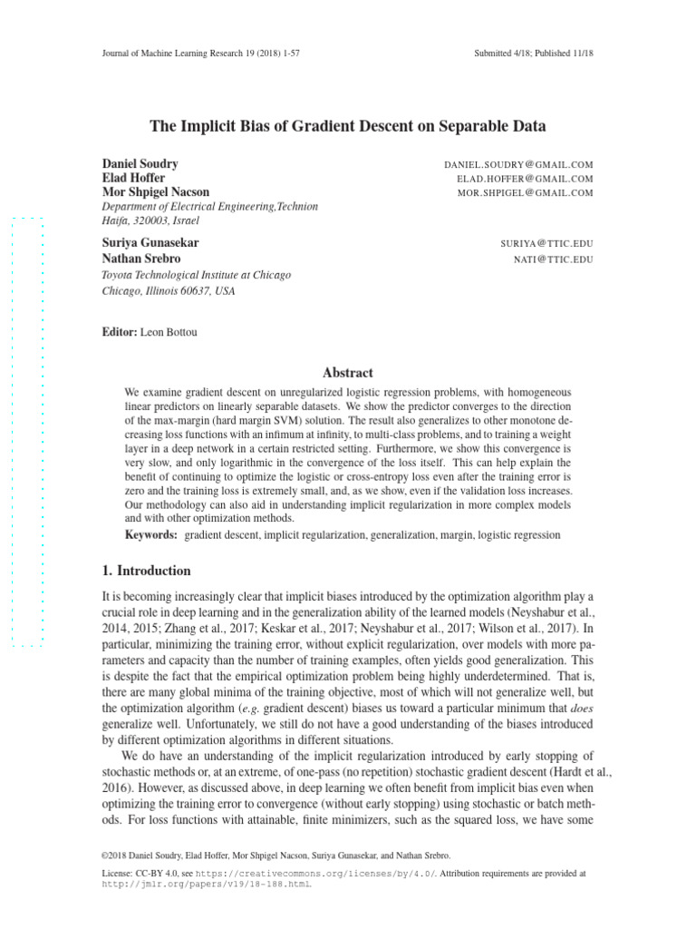 Implicit Bias of Gradient Descent in Separable Data | PDF | Logarithm ...