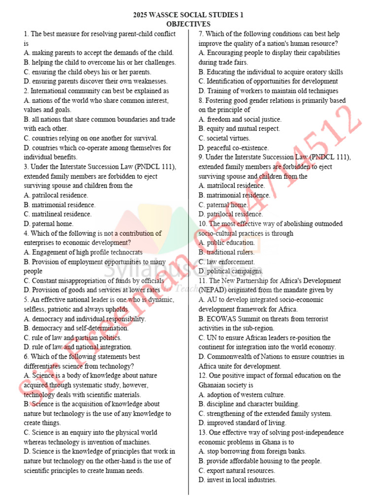 2025 WASSCE Social Studies Objectives | PDF | New Partnership For ...