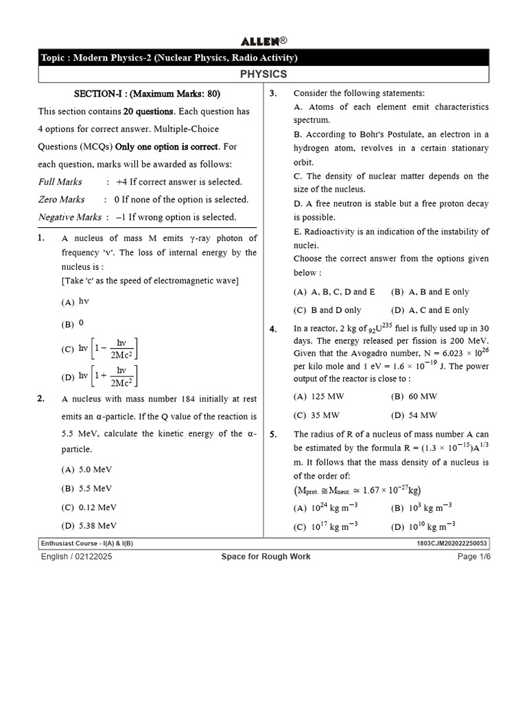 0212_Modern Physics-II (Nuclear Physics, Radioactivity)_FINAL | PDF ...