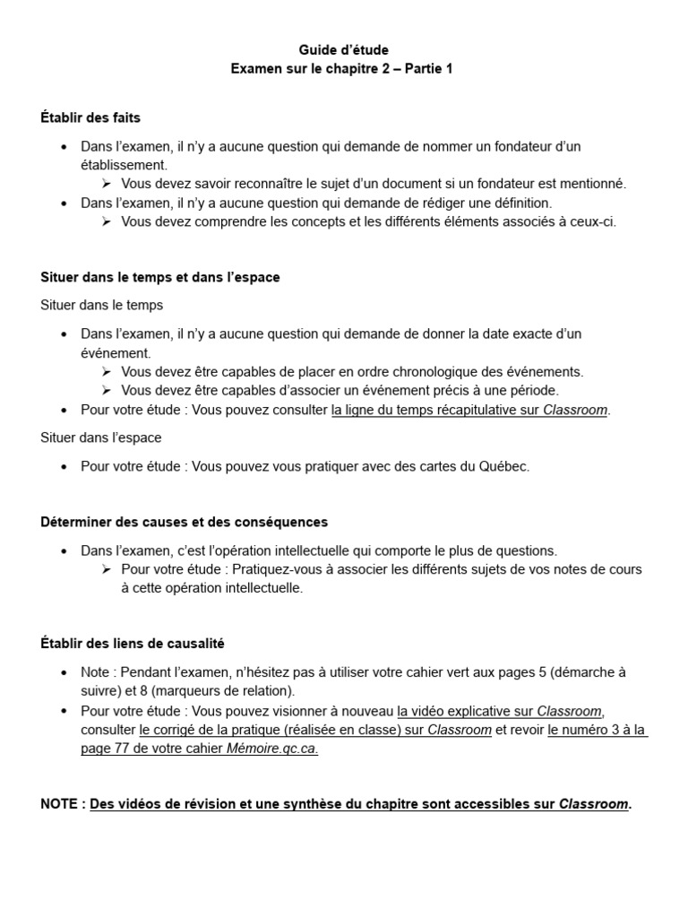 Guide d'étude pour l'examen chapitre 2 | PDF