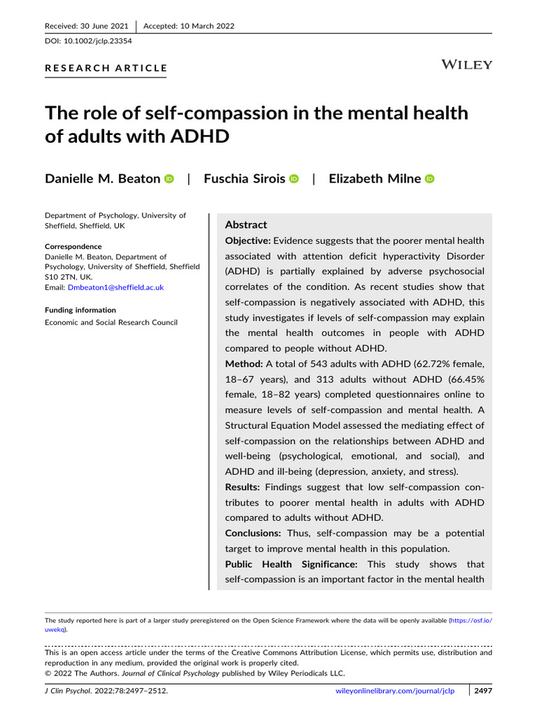 Therole of Self Compassion in The Mental Health | PDF | Attention ...