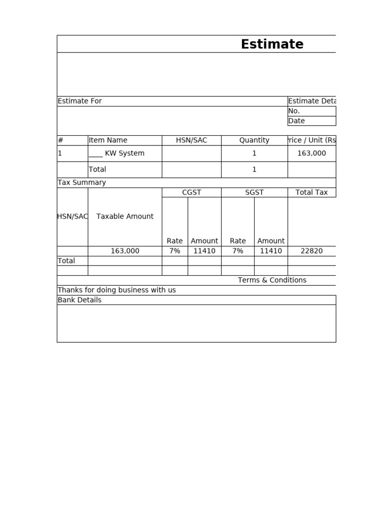 Estimate for KW System Pricing | PDF