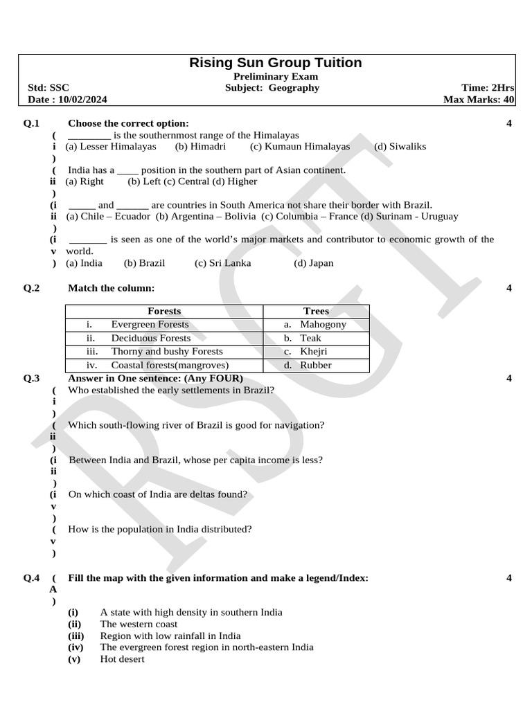 01 Geography Prelim 2 Question Paper | PDF | South America | Earth Sciences