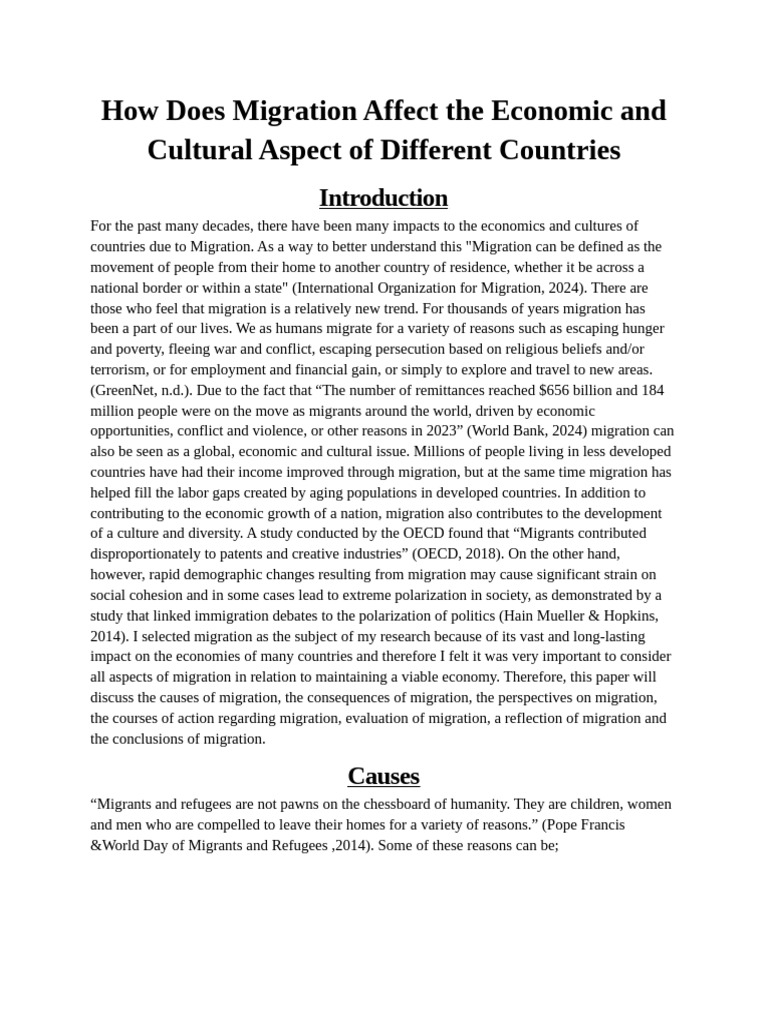 Impact of Migration on Economy and Culture | PDF | Human Migration ...