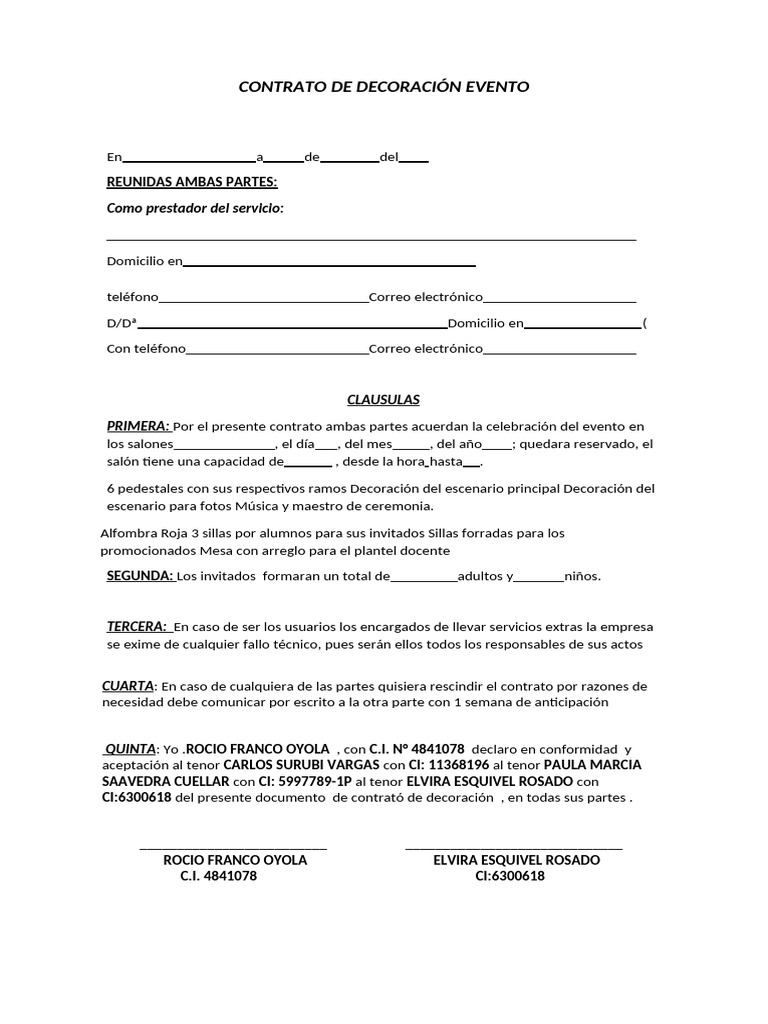 Modelo de Contrato en Eventos y Banquetes 1222222 | PDF
