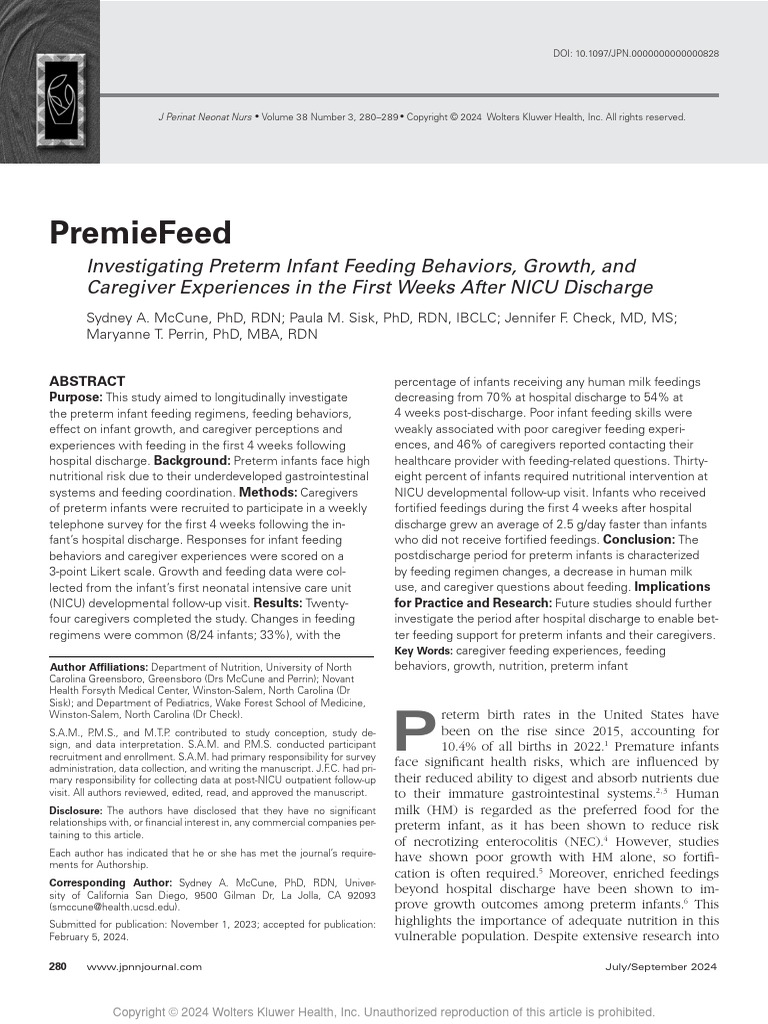 Preterm Infant Feeding Post-NICU Study | PDF | Preterm Birth | Breast Milk