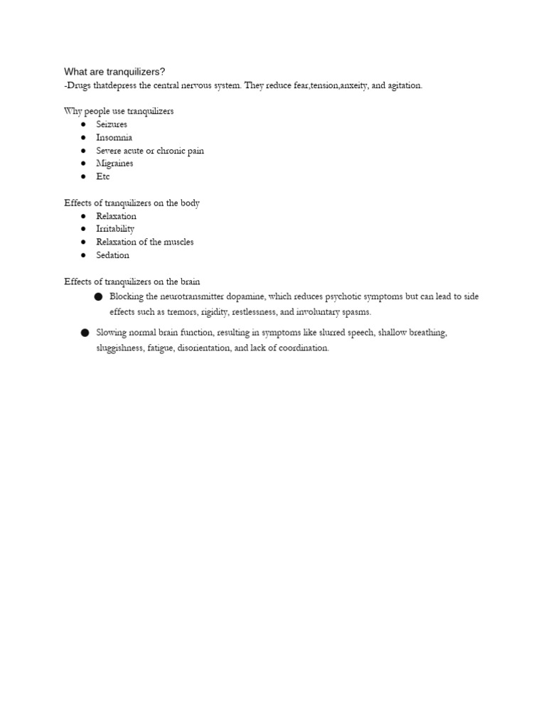 Understanding Tranquilizers: Uses & Effects | PDF